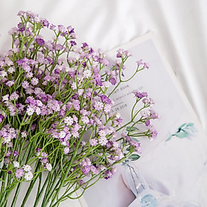 Hawesome 10 Pcs Babys Breath Artificial Flowers Gypsophila Real Touch Flowers Fake Bouquet Home Wedding Garden DIY Decor(Purple)