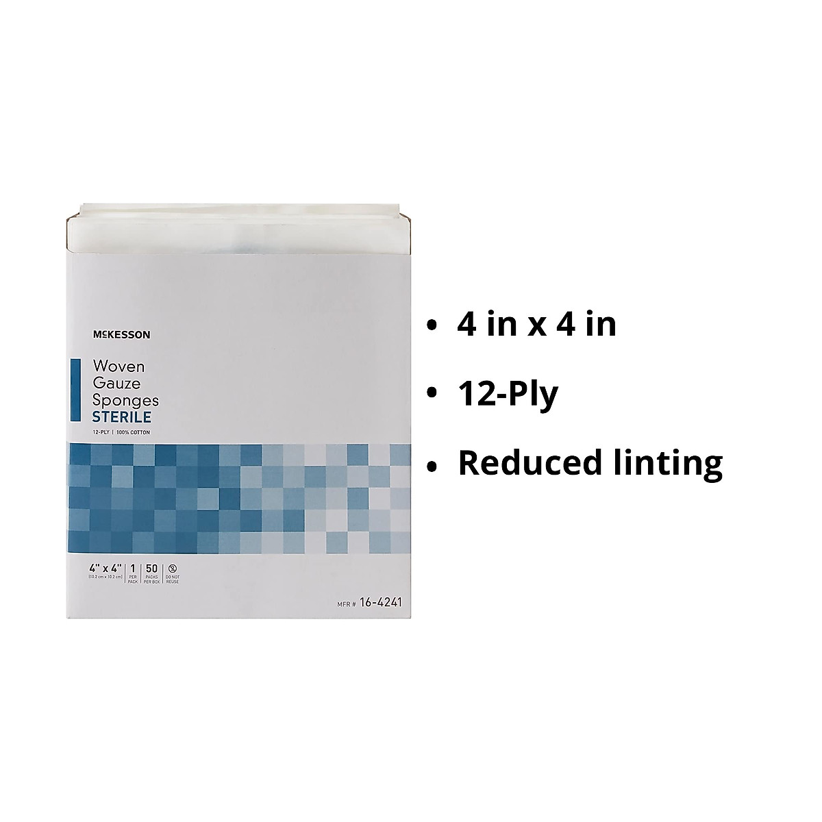 McKesson Woven Gauze Sponges, Sterile, 12-Ply, 100% Cotton, 4 in x 4 in, 50 per Pack, 1 Pack