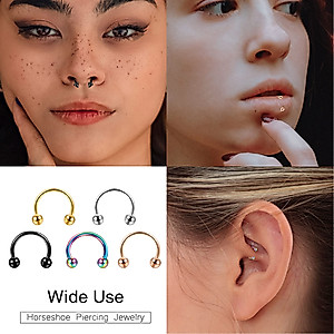ORAZIO Septum Jewelry, 24-48Pcs 16G Surgical Steel Nose Piercing, Rose Gold Black Horseshoe Ring, Unisex Lip Eyebrow Daith Helix Piercing Ring, 8mm 10mm