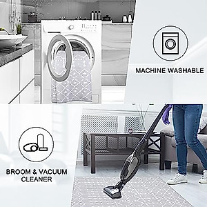 LIVEBOX Washable Grey 2.5x8 Runner Rug Non-Slip for Entryway, Neutral Moroccan Kitchen Rug Long Hallway Rug Runner, Boho Geometric Low-Pile Carpet Throw Rug for Bathroom Laundry Room