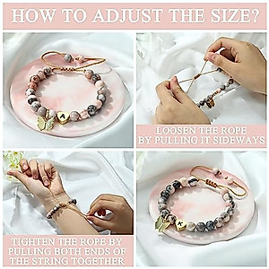 MONOZO Jewelry Gifts for Women Trendy, Women Jewelry Gold Heart Initial M Butterfly Bracelets for Her Birthday Gifts Valentines Day Christmas Jewelry Gifts for Women Natural Stone Bracelets Gifts