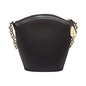 Calvin Klein Statement Series Lock Daytonna Leather North/South Top Zip Crossbody, Black/Gold