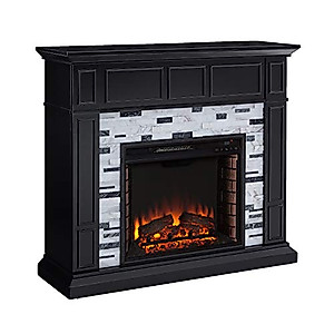 SEI Furniture Drovling Marble Tiled Electric Fireplace, Black-White-Gray