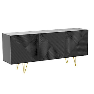 Meble Furniture Giza 3D 63" Sideboard - Modern & Stylish Rectangular Sideboard Table with Three Doors - Durable Engineered Wood Sideboard for Living Room or Dining Area - Black