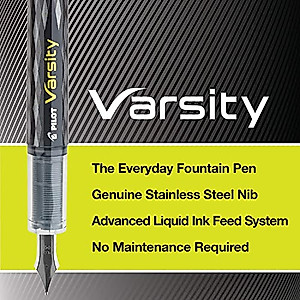 Pilot Varsity Disposable Fountain Pens, Black Ink (90010), Pack of 6
