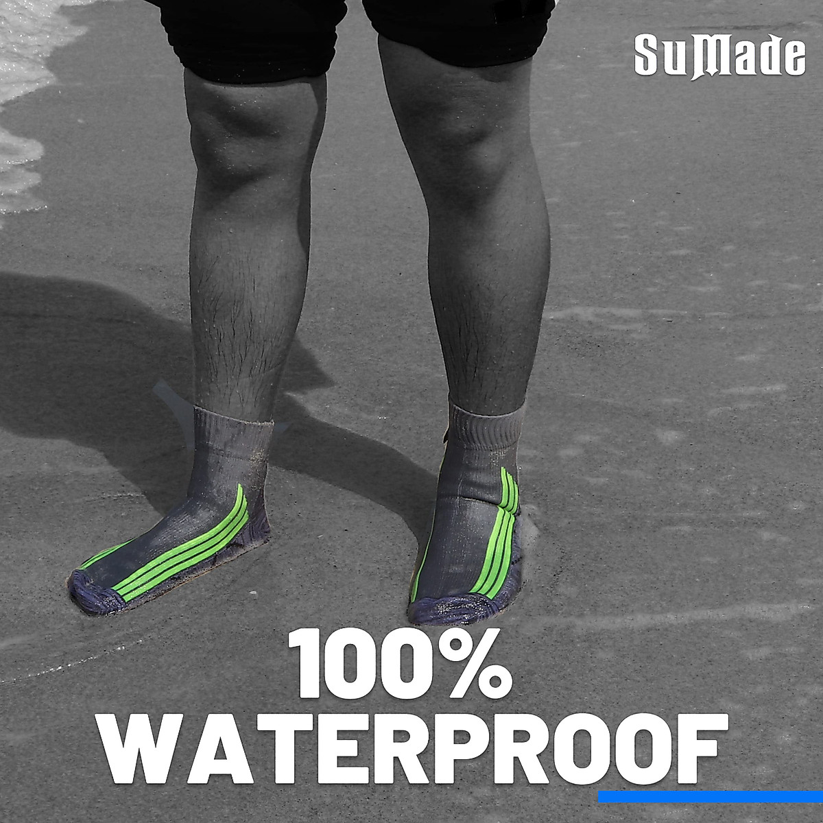 SuMade Waterproof Hiking Socks,Womens Mens Rainy Day Water Resistant Athletic Lightweight Breathable Dry Fit Anti-blister Cushioned Trekking Cycling Socks 1 Pair (Black,Small)