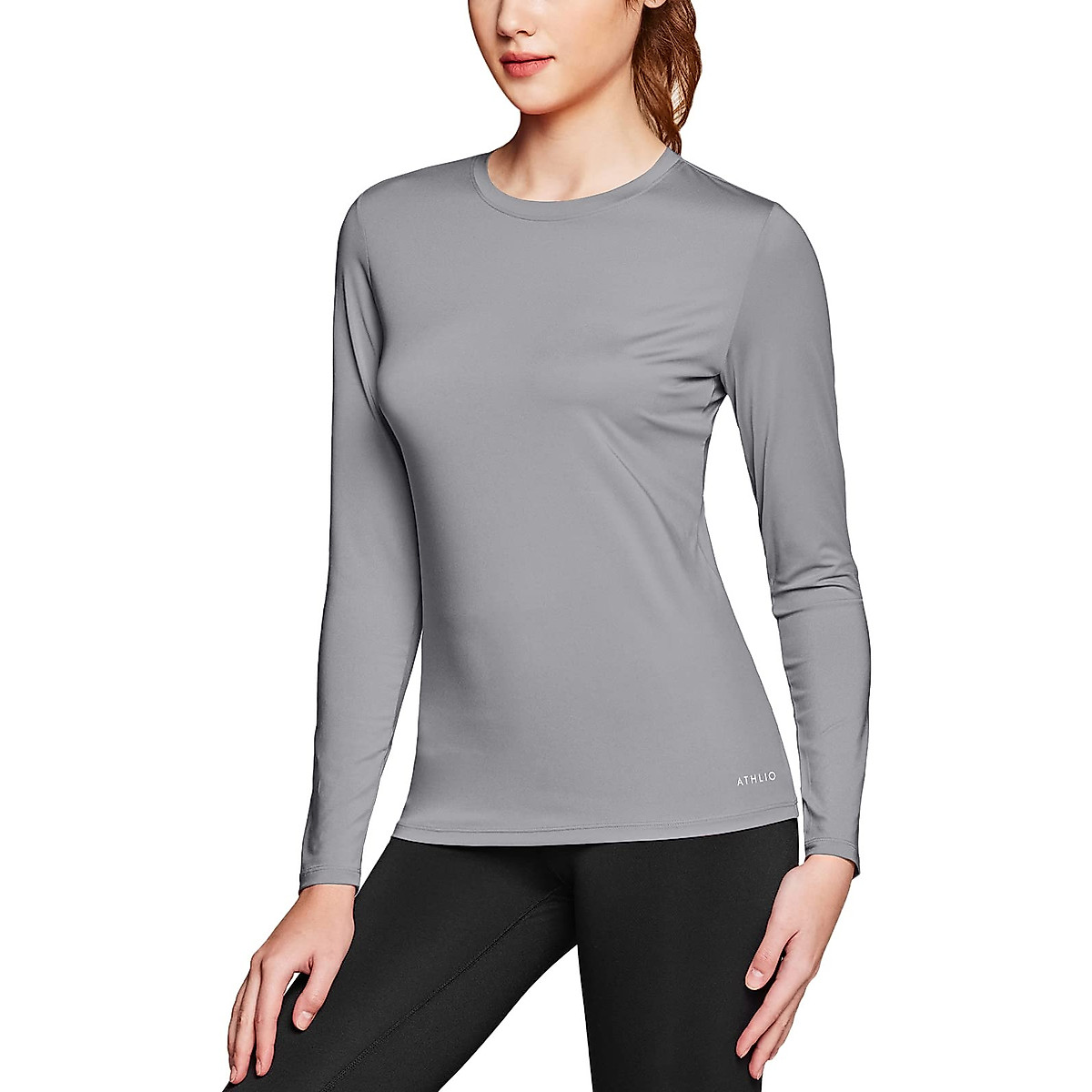 ATHLIO Women's UPF 50+ Long Sleeve Workout Shirts, UV Sun Protection Running Shirt, Dry Fit Athletic Tops, V Neck 2pack Navy/Charcoal, Large