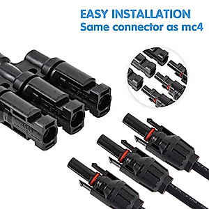 Solar Panel Parallel Connectors T Branch 3 to 1 Connector IP67 Waterproof PV Connectors (1 Pair MFFF + MMMF ), Black-t1-3 (sb-122)