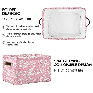 NFMILI Floral Pink and White Storage Basket, Fabric Storage Cubes Bins, Open Home Storage Bins with Handles, Foldable Cubes Closet Organizer Boxes 14.2 x 10.2 x 8.3 in (Large - 2 Pack)