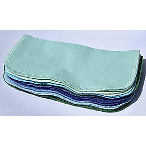 2 Ply Solid Flannel 8x8 Inches Set of 10 Blues and Greens