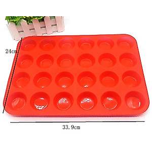 CHYIR 24 Non-stick Silicone Molds DIY Mini Muffin Pan Silicone Cupcake Baking Cups for Muffin Tins 2Pcs (red) …