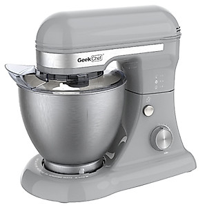 Geek Chef 4.8 Qt Stainless Steel Bowl 12 Speed Tilt-Neck Kitchen Countertop Baking Food Stand Mixer with Beater Paddle, Dough Hook, and Whisk, Gray