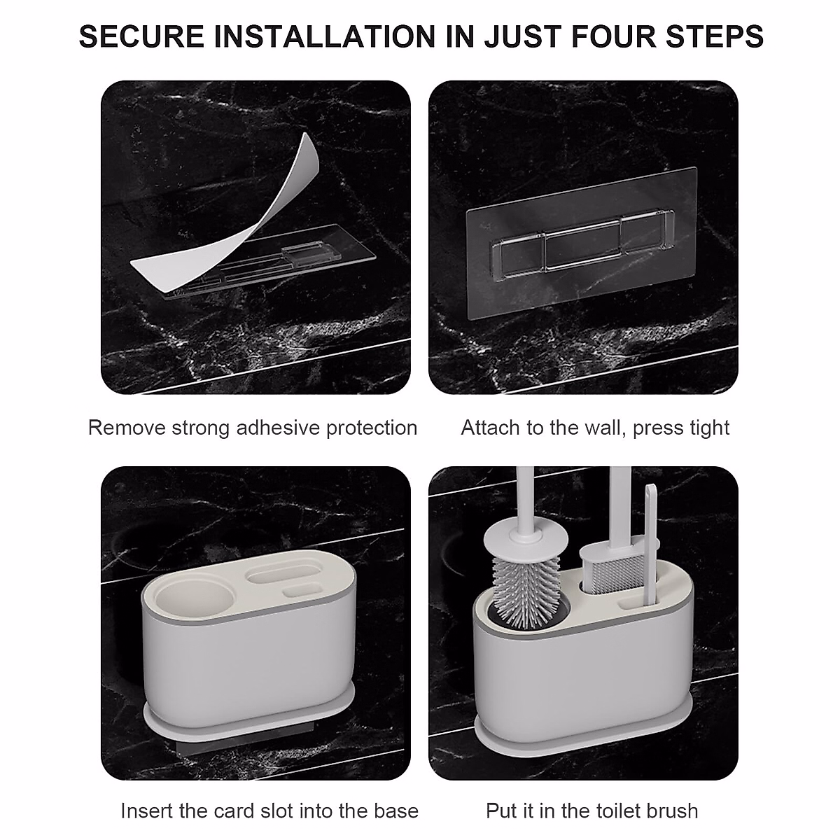 Yuehuam Toilet Brush and Holder Set of 3, Solicone Toilet Bowl Cleaner Brush, Flexible Toilet Cleaner Brush with Wall Mount& Flooring Brush Holder Bathroom Accessories