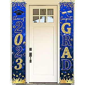 Graduation Banner 2023-Congrats Class of 2023 Porch Sign Banner Decoration,2 Piece Navy Blue Congrats Party Yard Banner Door Hanging Sign for Graduation Party Decorations(Blue)