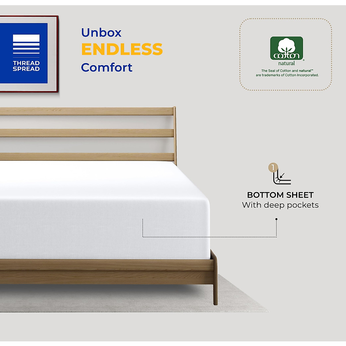 THREAD SPREAD Twin XL Fitted Sheet Only - 100% Egyptian Cotton 600 Thread Count 16" Deep Pocket White Fitted Sheet Twin XL, Soft Cooling Sateen Elastic Bottom Sheet, Fits College Dorm Mattress, Teens