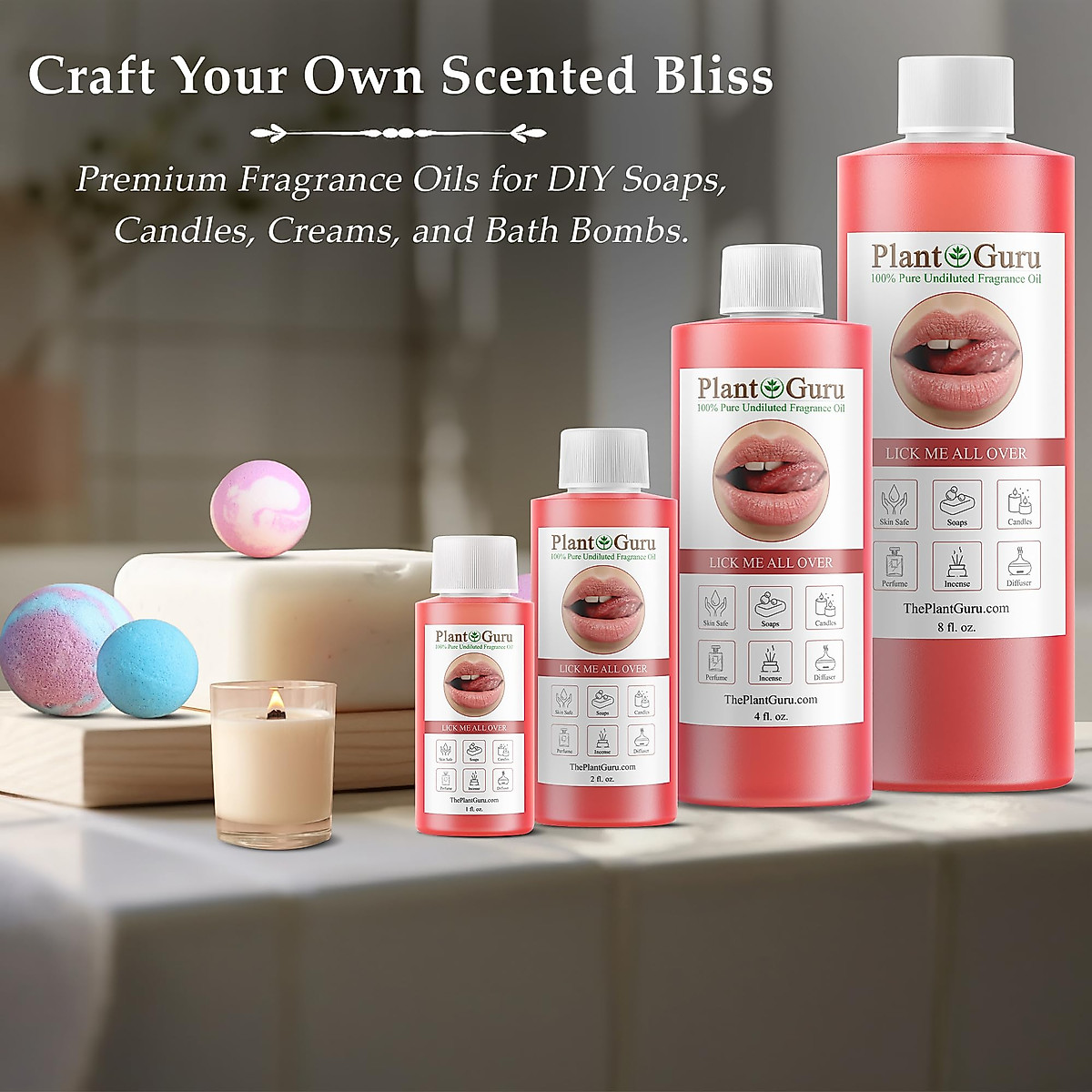 Lick Me All Over Fragrance Oil 4 fl. oz. Scented Oil for DIY Soap Making, Candles, Bath Bombs, Body Butters. Used in Aromatherapy Diffusers, Burners and Warmers. Great Addition to Lotions and Creams.