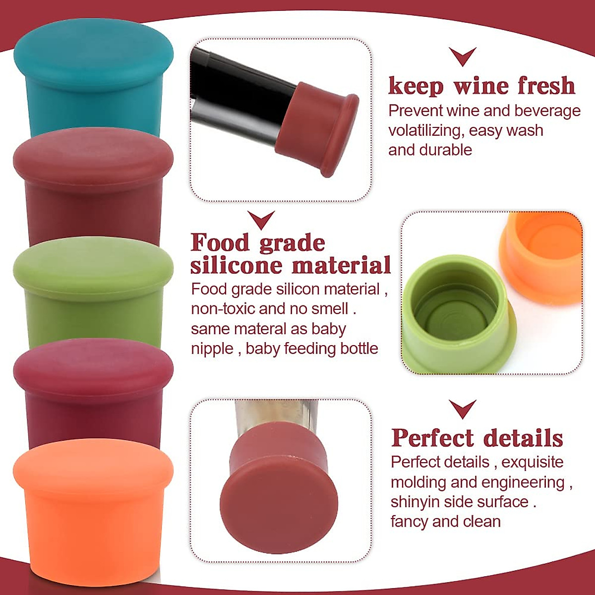 15Pcs Silicone Wine Stoppers,Leak Proof Wine Bottle Caps,Reusable Beer Bottle Cover,Airtight Seal Decorative to Preserve Wine And Beer Fresh,Gifts for Wine Lovers