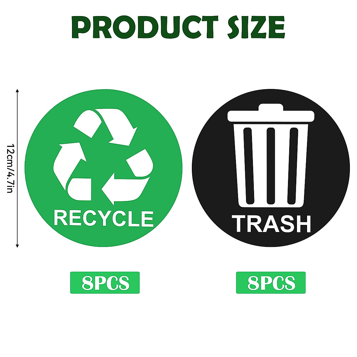 8 Pcs Recycle Sticker for Trash Can Large Trash Sticker Sign Recycling Sticker Self-Adhesive Vinyl Garbage Trash Recycle Stickers Recycling Signs Recycle Decals for Trash Can Home Office Bars