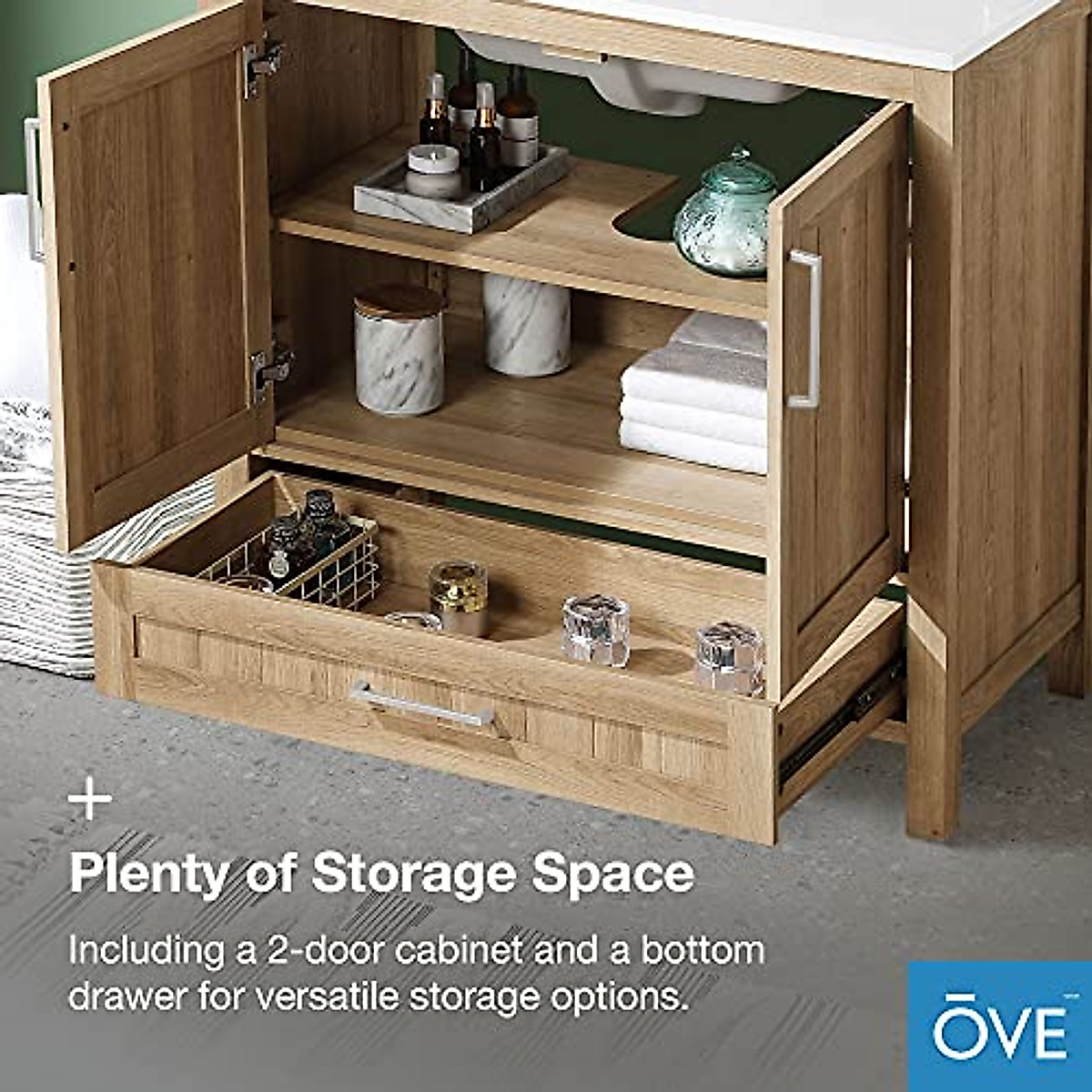 Ove Decors Kansas 30 in. Single Sink Bathroom Cultured Marble Countertop Vanity, 30 inches, in Midnight Blue