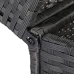 OOTDxvv 500L/132Gallon PE Rattan Deck Box for Patio Furniture, Pool Accessories, and Storage for Outdoor Toys, Black Four-Wire Rattan