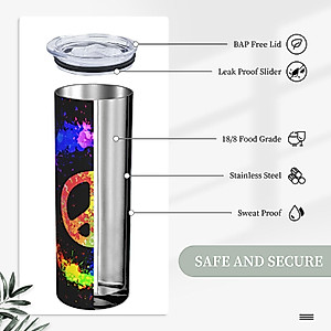 Mount Hour Rainbow Peace Stainless Steel Insulated Tumbler 20 OZ, Coffee Mug Cup with Splash-Proof Lid and Straw for Car Home Office Outdoor Travel