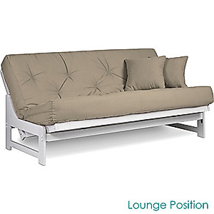 Arden White Futon Set Queen Size - Armless Futon Frame with Mattress Included (Twill Khaki), Space Saving Modern Sofa Bed Sleeper