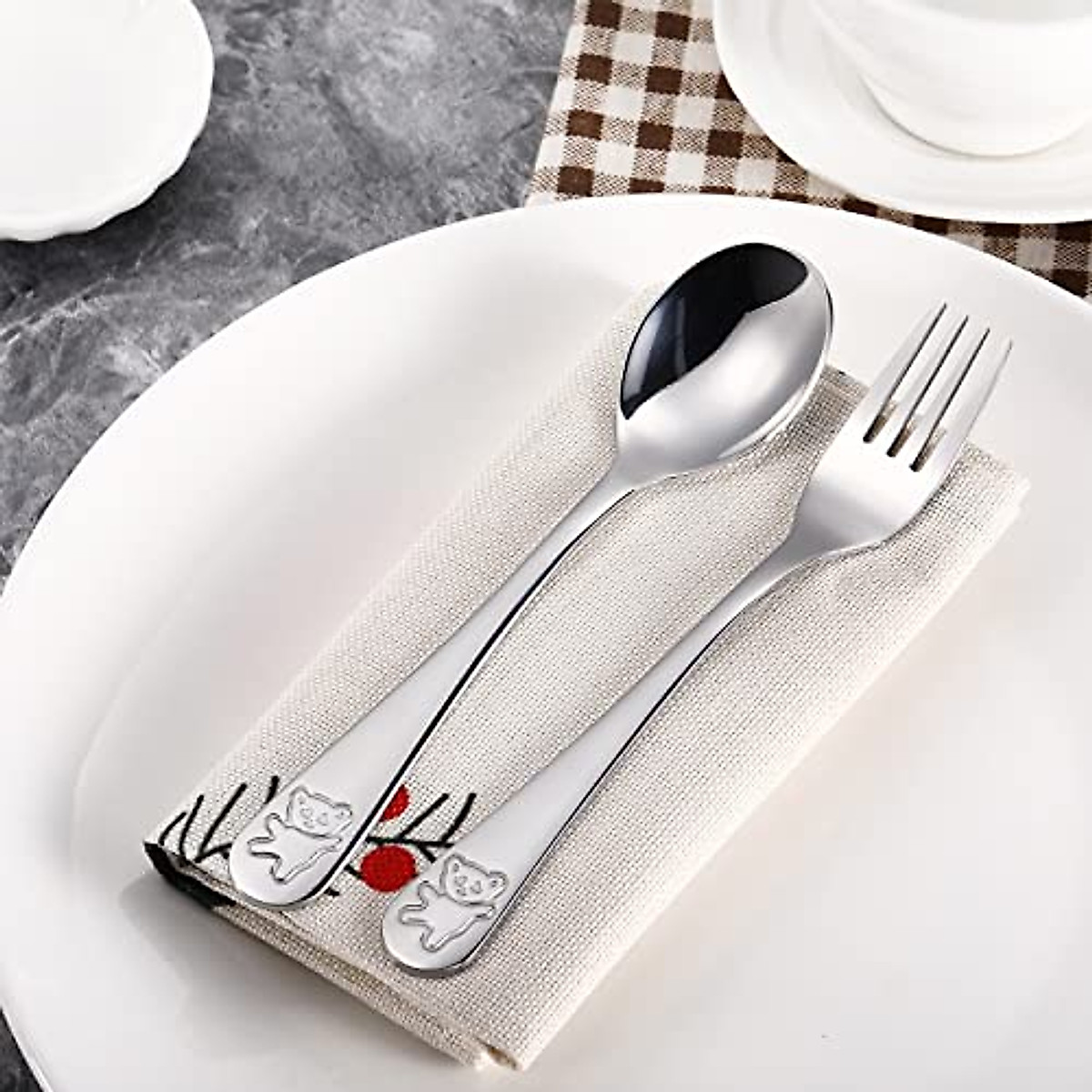 24 Pieces Kids Silverware Toddler Utensils Children's Safe Flatware Toddler Silverware Set 12 x Kids Forks 12 x Kids Spoons Stainless Steel Toddler Spoons and Toddler Forks (Silver)