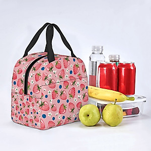 Cute Strawberry Blueberry Reusable Insulated Lunch Bag For Women Men Waterproof Tote Lunch Box Thermal Cooler Lunch Tote Bag For Work Office Travel Picnic