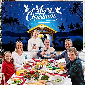 Christmas Nativity Backdrop Decoration, Merry Christmas Outdoor Religious Nativity Scene Banner, Holy Night Photo Booth Background Xmas Photography for Holiday Xmas Winter New Year Party, 43 x 73 Inch