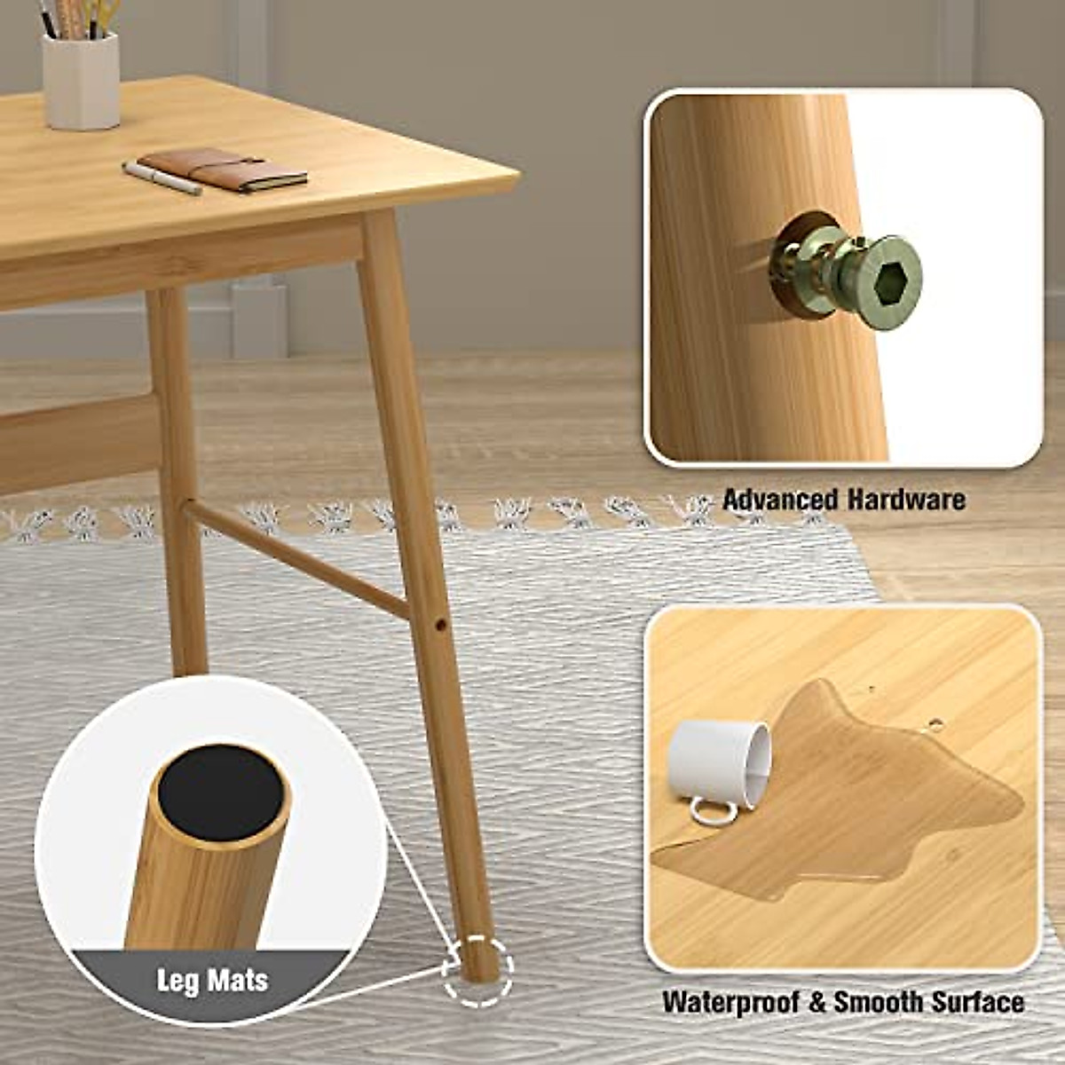 Domax Wooden Writing Desk for Bedroom - Large Home Office Table 41.3” Multipurpose Computer Desk for Work Study