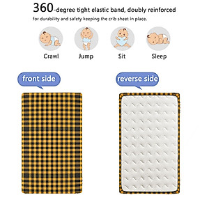 Plaid Themed Fitted Mini Crib Sheets,Portable Mini Crib Sheets Soft & Stretchy Fitted Crib Sheet-Baby Sheet for Boys Girls,24“ x38“,Black and Orange