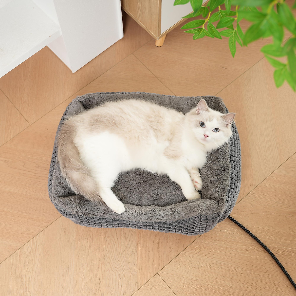 MARUNDA Heated Cats Bed for Indoor Use, Electric Cats Heated Bed Pets Heating Bed for Cats and Small Dogs, Washable Pets Bed with Automatic Heating Pad (23x20x7 Grey)