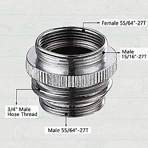 Faucet Adapter Faucet to Hose Adapter - Multi-Thread Garden Hose Adapter with Gaskets, Kitchen Sink Faucet Adapter to Garden Hose, Brass Aerator Adapter for Female to Male and Male to Male (2 pack）