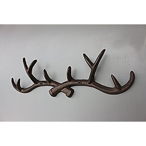 Chocolate 14 inch Vintage Rustic Cast Iron Deer Antlers Coat Rack Key Holder Jewellery Display Rack Bathroom Towels Hanger Rustic Cabin Hanger(with Screws)