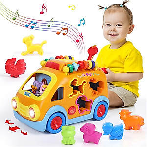 Baby Toys 12 18 Months, Musical Bus Animals Car Toys for 1 Year Old Boy Baby Early Education Toy Christmas Birthday Gift Toys for Infant Baby 1 2 3 Year Old Boys Girls Kids Learning Toy for Toddler