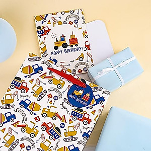 WRAPAHOLIC 13" Large Birthday Gift Bags with Card and Tissue Paper - Car Design for Kids Birthday, Gift Wrap