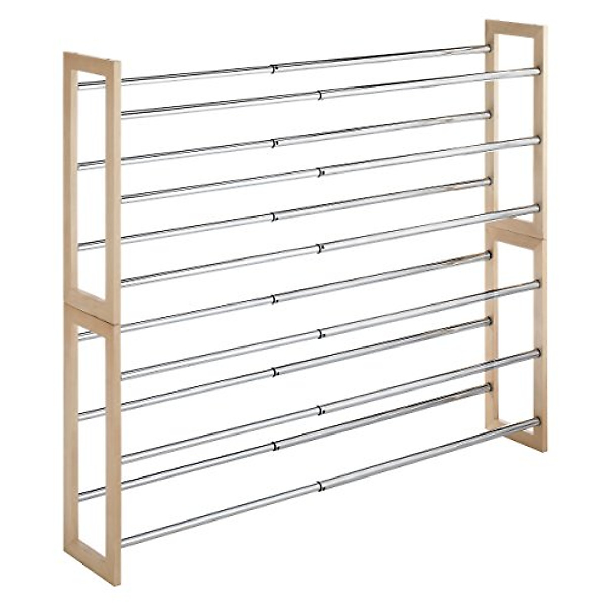 Whitmor 3 Tier Expandable Shoe Rack -Stackable - Natural Wood and Chrome