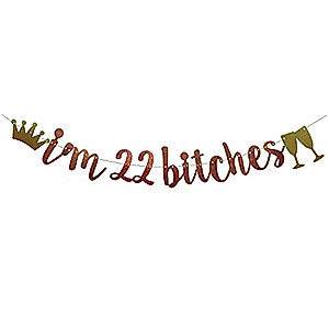 I'm 22 Bitches Banner Rose Gold Glitter Paper Funny Party Decorations for 22nd Birthday Party Supplies Happy 22ND Birthday Cheers to 22 Years Old Letters Rose Gold Betteryanzi