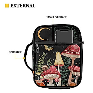 BYCHECAR Large Bible Case for Women Mushroom Bible Study Bag with Pockets Bible Protective Carrying Case Carrier Tote Bag Bible Hand Bag Bible Accessories with Handle Pocket