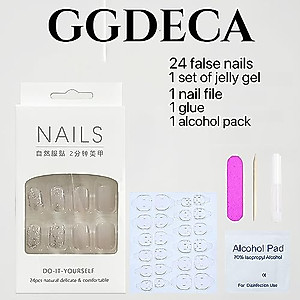 Short Press on Nails Square Press on Nails Solid Color Nude Glitter Glossy Fake Nails Full Cover Acrylic Glue on Nails Cute Stick on Nails Manicure Art for Women 24pcs