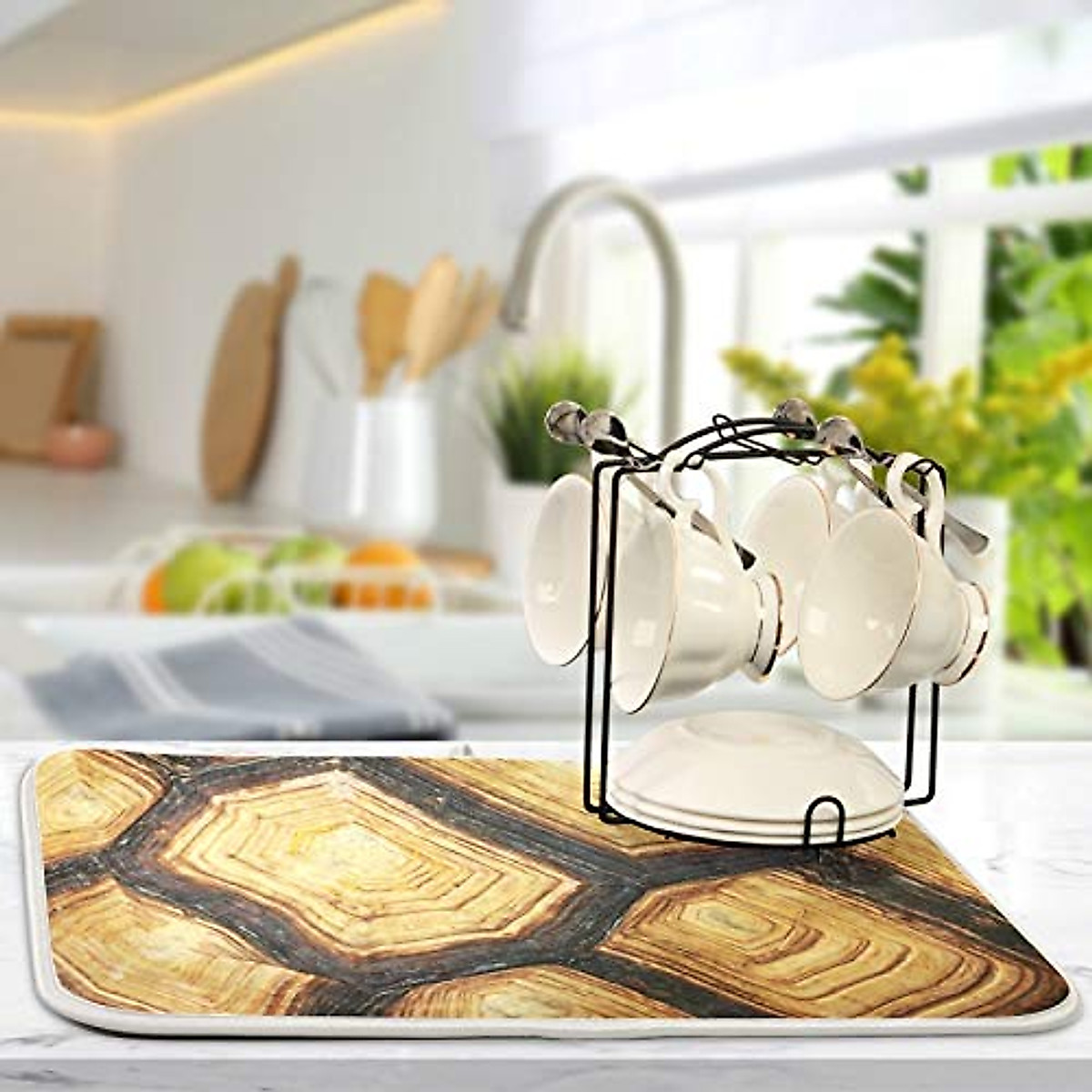 Turtle Shell Dish Drying Mat Carapace Print Kitchen Dry Mats Decor Absorbent Baby Bottle Pad for Home Counter Drainer Countertops
