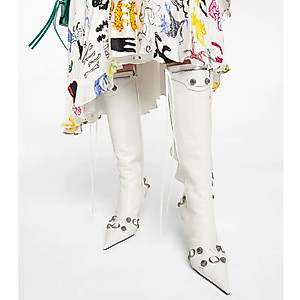 Vertundy Women's Knee High Boots - Pointed Toe Stiletto Heel Zipper Long Boot Rivet Slim Tassel Dress Boot for Lady Sexy