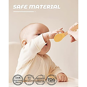 10 Pieces Bamboo Baby Spoons & Baby Forks Set, Chewable Baby Utensils for Self-Feeding, Bamboo and Silicone Baby Utensils, Kids Utensils for Over 6 Months Babies