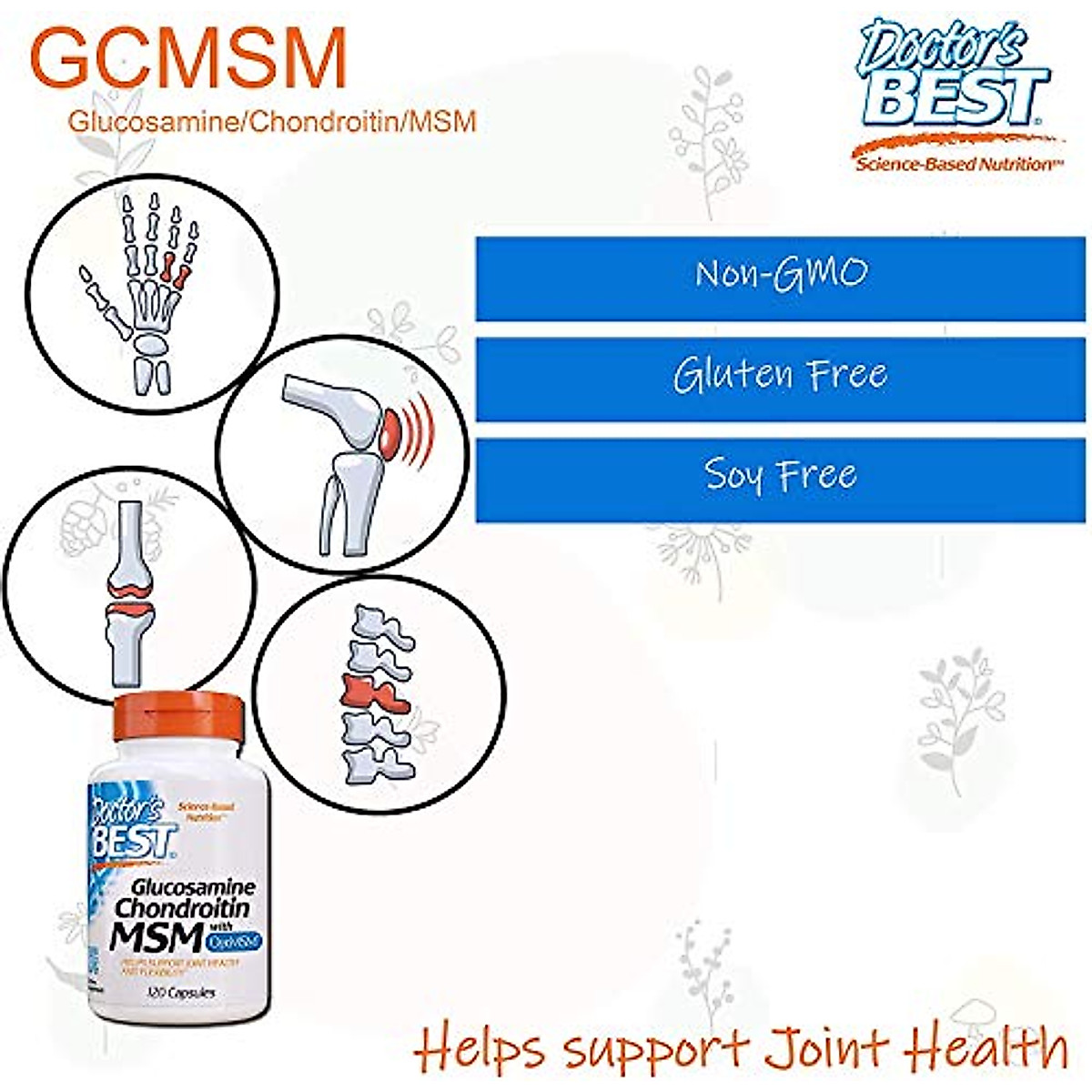 Doctor's Best Glucosamine Chondroitin Msm with OptiMSM Capsules, Supports Healthy Joint Structure, Function & Comfort, Non-GMO, Gluten Free, Soy Free, 120 Count (Pack of 1)