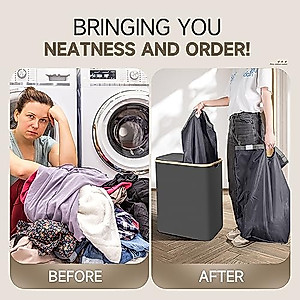 Zomhusea Double Laundry Basket with Lid - 140L Divided Laundry Hamper 2 Section with Removable Bags,Foldable Dirty Clothes Basket with Bamboo Handles - Bathroom,Dorm,College Large Hampers for Laundry