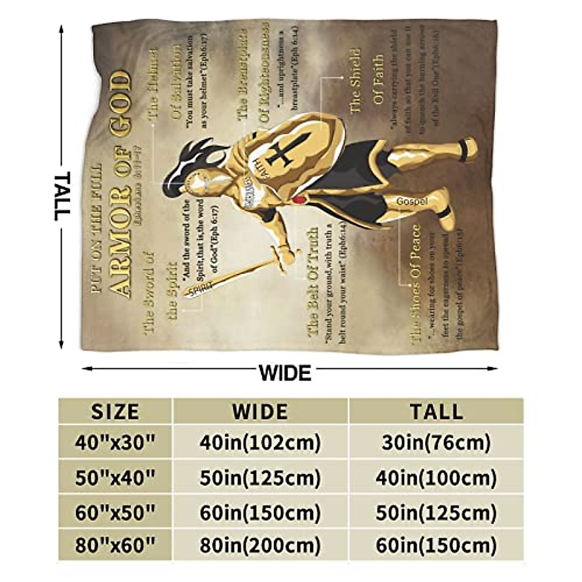 CQGWZF Armor of God Gifts Blanket Christian Gifts Throw Blanket Religous Gifts Bed Blanket Lightweight Cozy Plush Blanket for Bedroom Living Rooms Sofa Couch(60x50in)