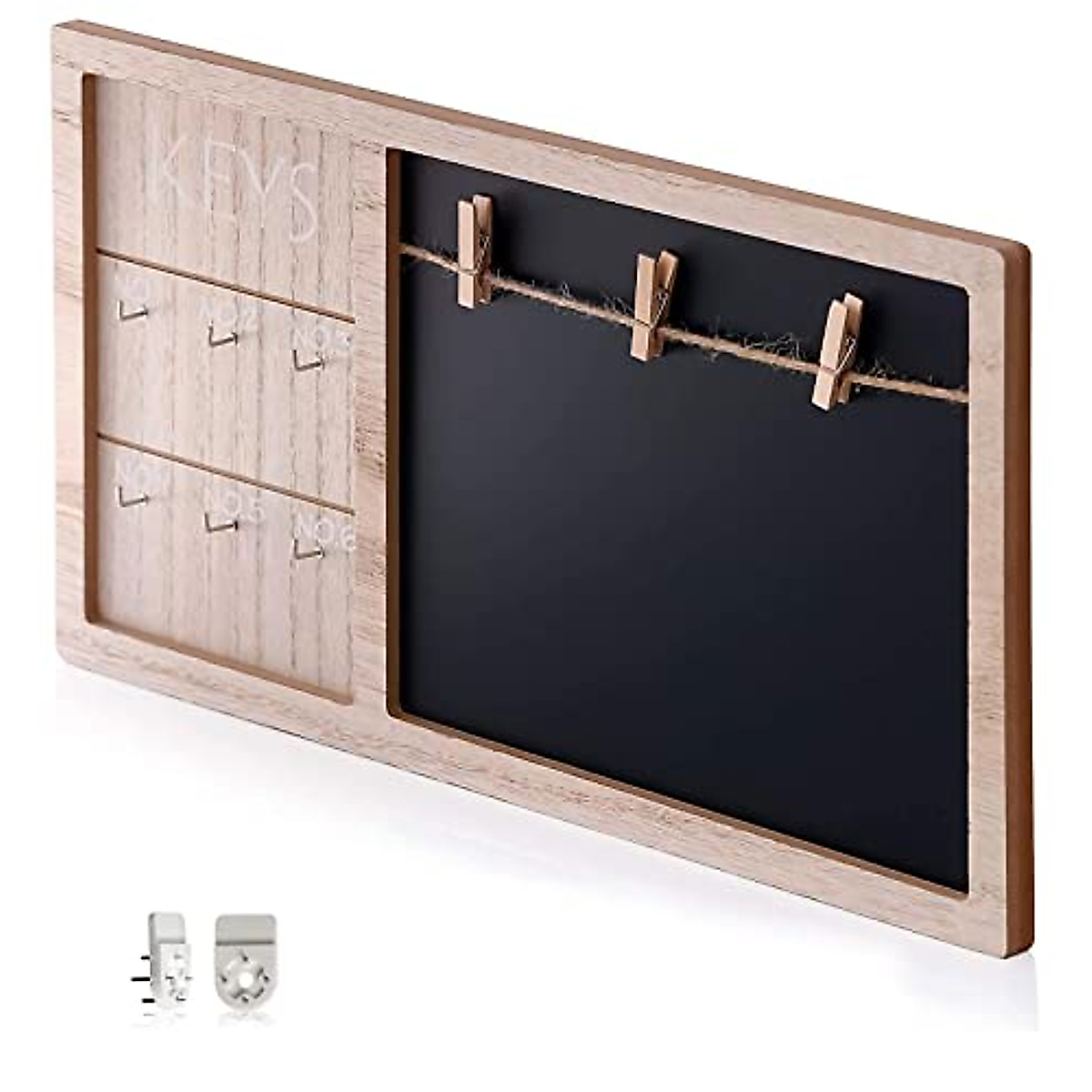 Key Hooks Photo Hangers Chalkboard Wall Mounted Keychains Organizer - Bohemian Hanging Photo Note Board Key Racks Hanger Suitable for Entryway, Front Door, Hallway for Boho and Rustic Decor.
