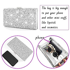 ELABEST Glitter Evening Clutch Bag Rhinestone Handbag Crossbody Purse Wedding Party Bag for Women and Girls (Double-sided silver crystal)