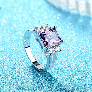 WDIYIEETN Emerald Cut Created Amethyst CZ Crystal Wedding Rings 925 Sterling Silver Solitaire Purple Diamond Engagement Rings (9)