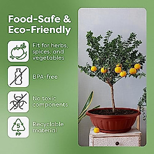 KameL Plant Pots Set of 5 | 15 Inches Garden Bowl Planter | Wide Shallow Planter Best for Outdoor and Indoor Use | Extra-Large Plastic Terracotta Color Flower Pots | w/ 10 Inches Plant Saucers